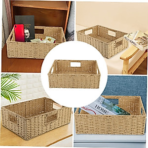 DOITOOL 1pc Rattan Sundries Storage Basket Container Baby Basket Table Top Shelves Toilet Tank Bin Wicker Storage Basket Clothes Rattan Weaving Basket Desktop Basket Vegetable