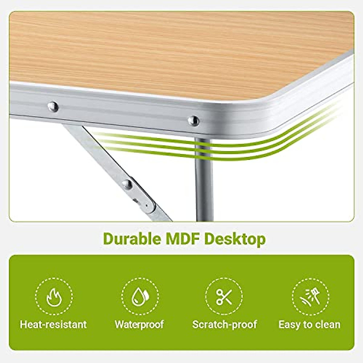 FUNDANGO Portable Table Lightweight Foldable with Handle Steel Frame Fold Up Small Desk for Camp, Outdoor, Beach Side, Picnic, 31.5x23.6x26.8Inches, Yellow, 31.5"x23.6"x26.8"