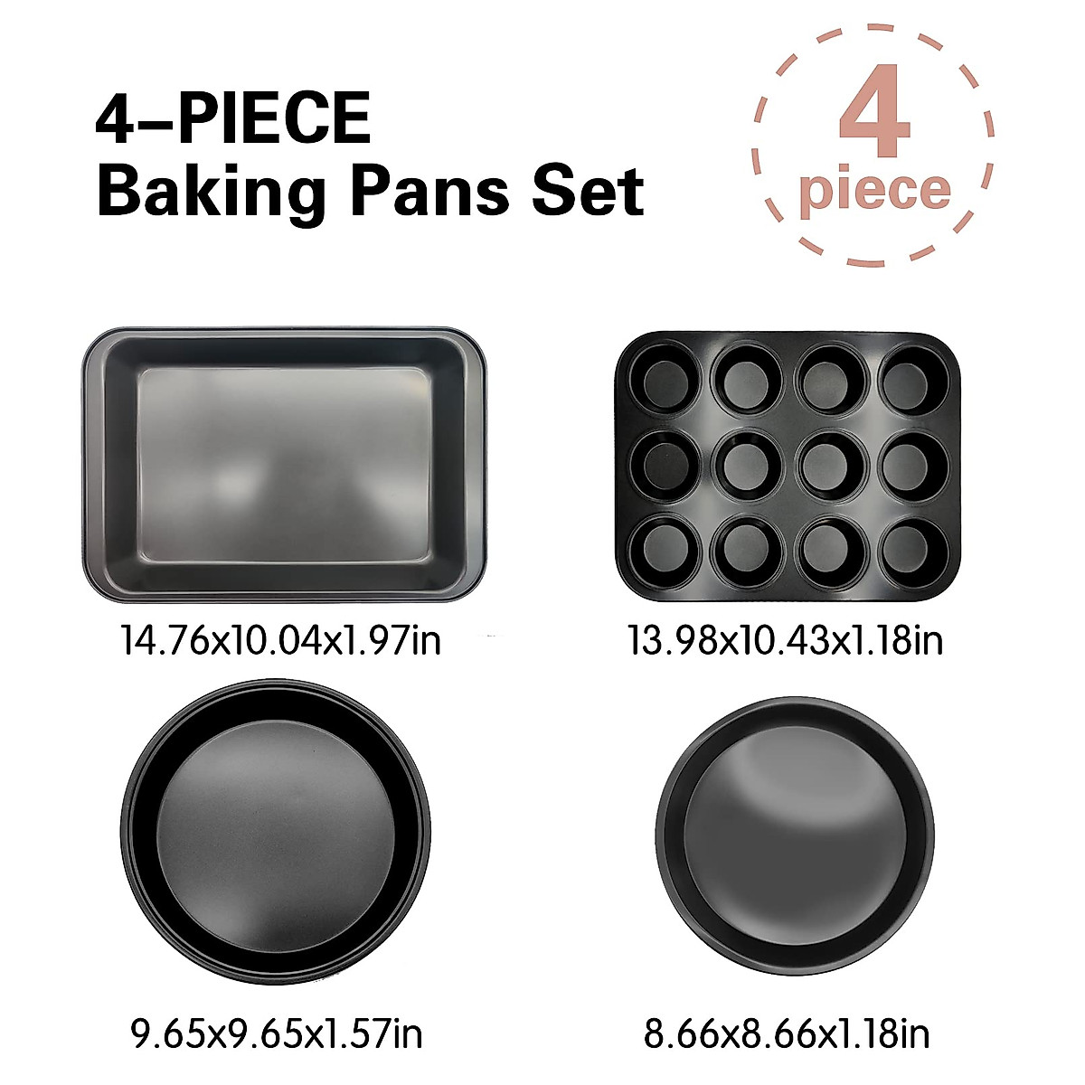 PINVNBY Baking Pans Set,Nonstick Bakeware Set with Baking Sheet, Muffin Pan, Round Cake Pan, Pizza Pan, Kitchen Oven Pan Baking Sheet Set, Complete Carbon Steel Bakeware Set (4 Pieces)