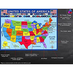 World Map, United States Map, and Solar System Poster with Extra Features – Laminated 14x19.5 in – Educational Posters, Classroom Decorations, Teachers Supplies, Virtual Learning for Kids, Homeschool Decor