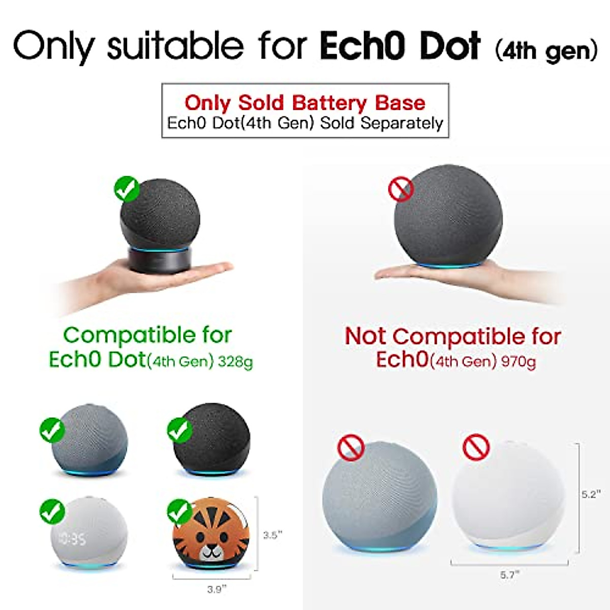 Echo Dot Battery Base for Echo Dot 4th Generation, GGMM D4 Portable Echo Battery Base, Echo Dot Stand Accessories, Blue (Not Include Dot 4 & Not Work with Dot 5)