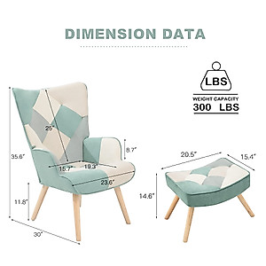 KGOPK Accent Chair with Ottoman, Living Room Chair and Ottoman Set,Comfy Side Armchair with High Back for Bedroom,Office(Patchwork Blue)