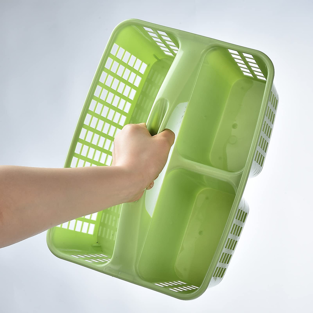 ALINK Plastic Shower Caddy Basket with Compartments, Portable Divided Cleaning Supply Storage Organizer with Handle for College Dorm Bathroom - Green