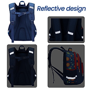 Moonmo School Backpack Kids Bookbag Elementary Preschool Kindergarten Supplies for Boys,16 inch boys school backpack with compartments for 5+ (Blue Space)