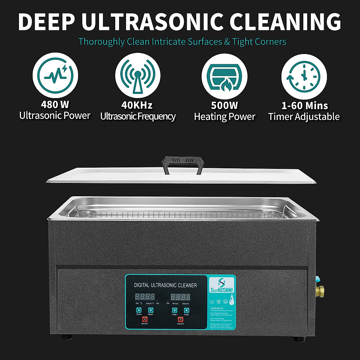 SupRUCCI Ultrasonic Cleaner 20L 480w High Power Ultrasonic Parts Cleaner with Heater Timer for Cleaning 3D Printed, Parts, Carburetor, Circuit Board, Jewelry, Safely Removes Oil and Rust.