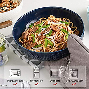 KOOV 46 OZ Pasta Bowls Set of 4, Ceramic Bowl, Large Bowl For Eating, Large Salad Bowl Set of 4, Dinner Bowls Set Microwave Safe (Aegean)