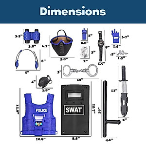 Ultimate All-in-One Kids Police Role Play Toy Kit - 15-Piece Policeman Pretend Play Set for Kids - SWAT Accessories for Dress Up Costumes - Badge, Shield, Vest, Handcuffs Included