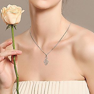 DXZNBEST Music Note Pendant Necklace 925 Sterling Sliver Cubic Zirconia for Women Mother’s Day Valentine's Day Christmas Jewelry Gift Chain 18 Inches