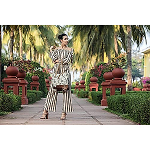 Myra Bag Bract Print Upcycled Canvas & Cowhide Tote Bag S-1435