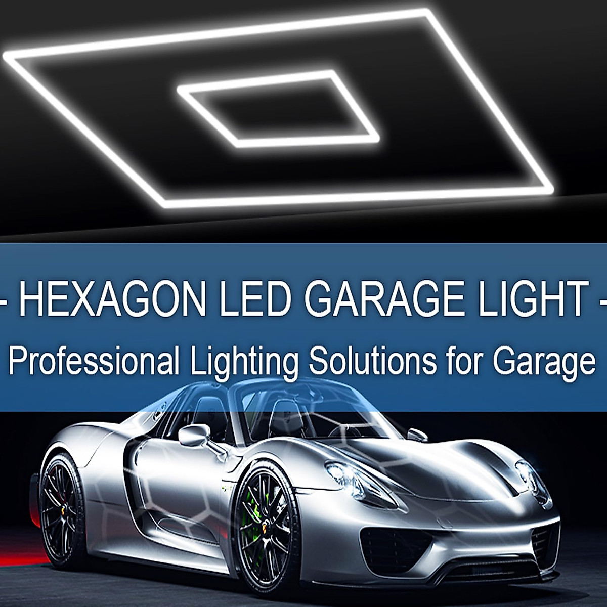 lylunnamsp Hexagon LED Garage Light: Higher Brightness 51840 Lumens Hexagon Garage Led Ceiling Light with 2 Rectangular Borders 6500K for Garage, Auto Beauty Shop, Car Detailing Shop etc,White