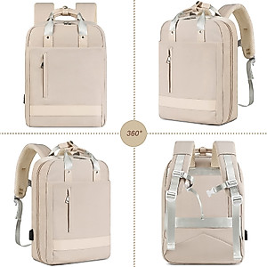 Seekvigor Travel Laptop Backpack for Women,15.6 Inch Work Backpack, 20L Smart Backpack with Laptop Compartment for Travel, Everyday, Work, or College,Beige