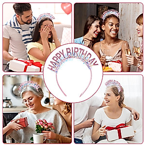 KALIONE Glitter Birthday Tiara Headpiece, Cute Party Headband Decorations for Women Girls, Pink