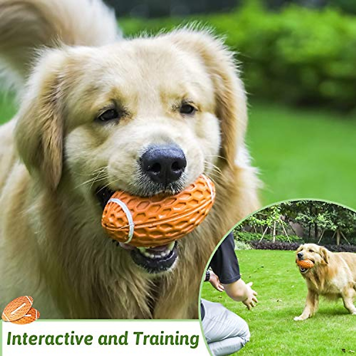 Dog Toys Ball Pet Squeaky Toys Rubber Floating Football, Interactive and Trainning Durable Chew Toys for Fetching Games for Agressive Chewer(Orange)