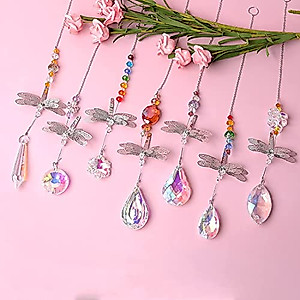 Pack of 7 Crystal Suncatchers Dragonfly Pendant Rainbow Maker Hanging for Window Wedding Garden Decor