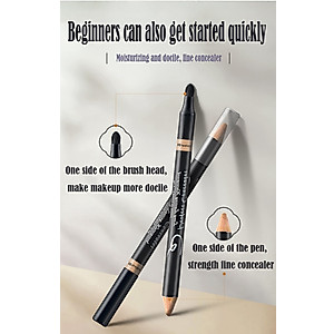 AKARY Face Full Range of Coverage Concealer Pencil for Face, 2 in 1 Dual-Sided Eyebrow Face Concealer Crayon Highlighter Stick, Professional Waterproof Foundation Concealer for Eye Dark Circles, Blackheads, Concealer Pencil with Brush for Men and Women (#