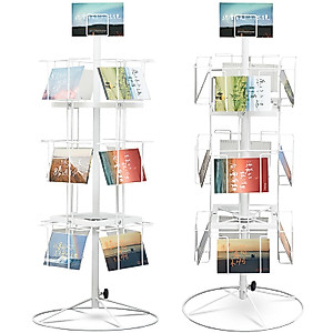 Zonon 2 Pcs 12 Pocket 3 Tier Metal Rotating Card Display Stand for 5"x7" Cards Rotating Countertop Greeting Card Rack Spinning Postcard Greeting Card Holder for Grocery Stores Retail Floor Showcase