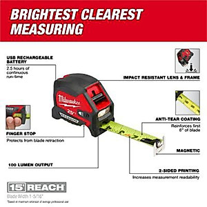 Milwaukee Electric Tool 100 Lumen 25' Compact Wide