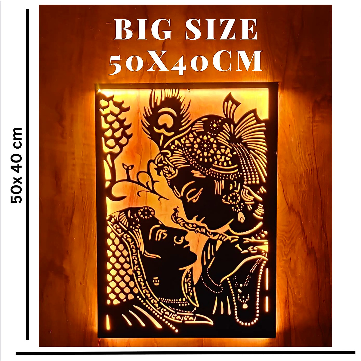 EU Radha Krishna Metal Wall Art Hanging With Backlight Led For Pooja Room Home Deco Lights For Mandir Krishna Swing Jhula Antique Metal Flute Wall Decor For Living Room Big Size