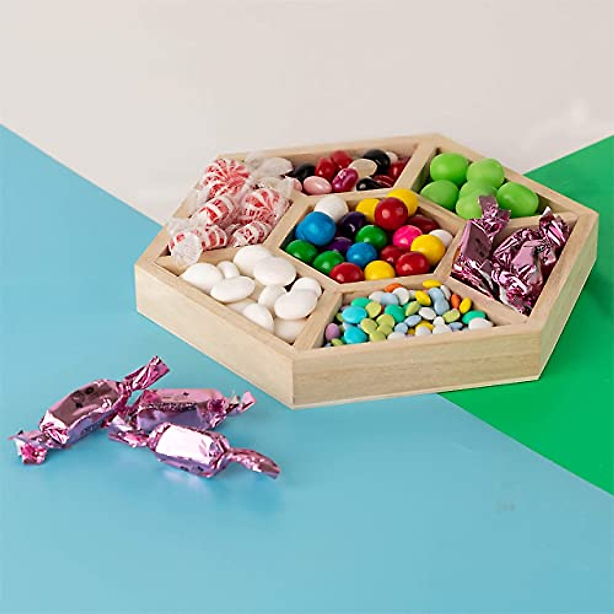 Hammont Hexagon Sectional Wooden Trays - 3 Pack - 8.5”x8.5”x1” - Eco Friendly Decorative Wooden Tray for Dry Fruits & Candies | Organic Wooden Tray for Gift & Home Décor