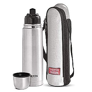 Milton Thermosteel Flip Lid Flask 1000, Double Walled Vacuum Insulated 1000 ml | 34 oz | 1 qt. | 24 Hours Hot and Cold Water Bottle with Cover, 18/8 Stainless Steel, BPA Free, Leak-Proof | Silver