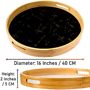 20 Bowls Large Round Bamboo Serving Tray, 16" White, Handles for Easy Transport