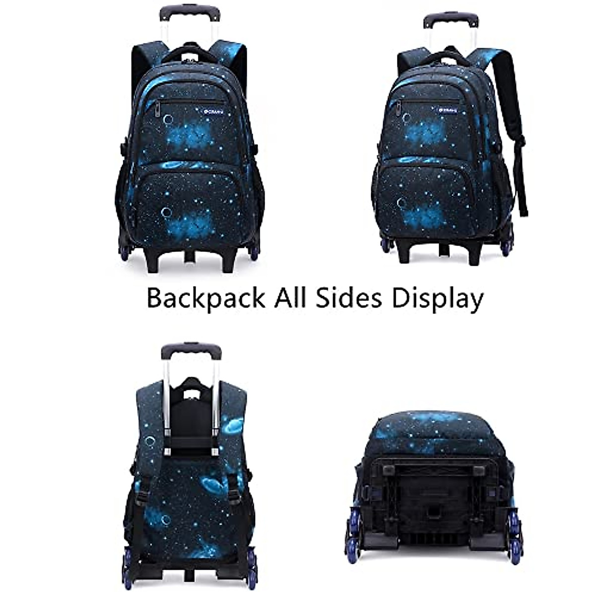 3Pcs Boys Galaxy Rolling Backpack Wheeled School Bag Kids 6 Wheels Trolley Bookbag Carry on Luggage with Lunch Bag
