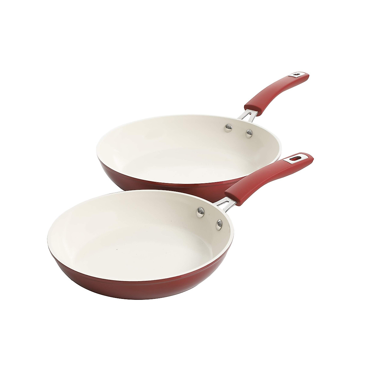 Kenmore Nonstick Ceramic Coated Forged Aluminum Induction Cookware, 2PC - Fry Pan Set, Metallic Red