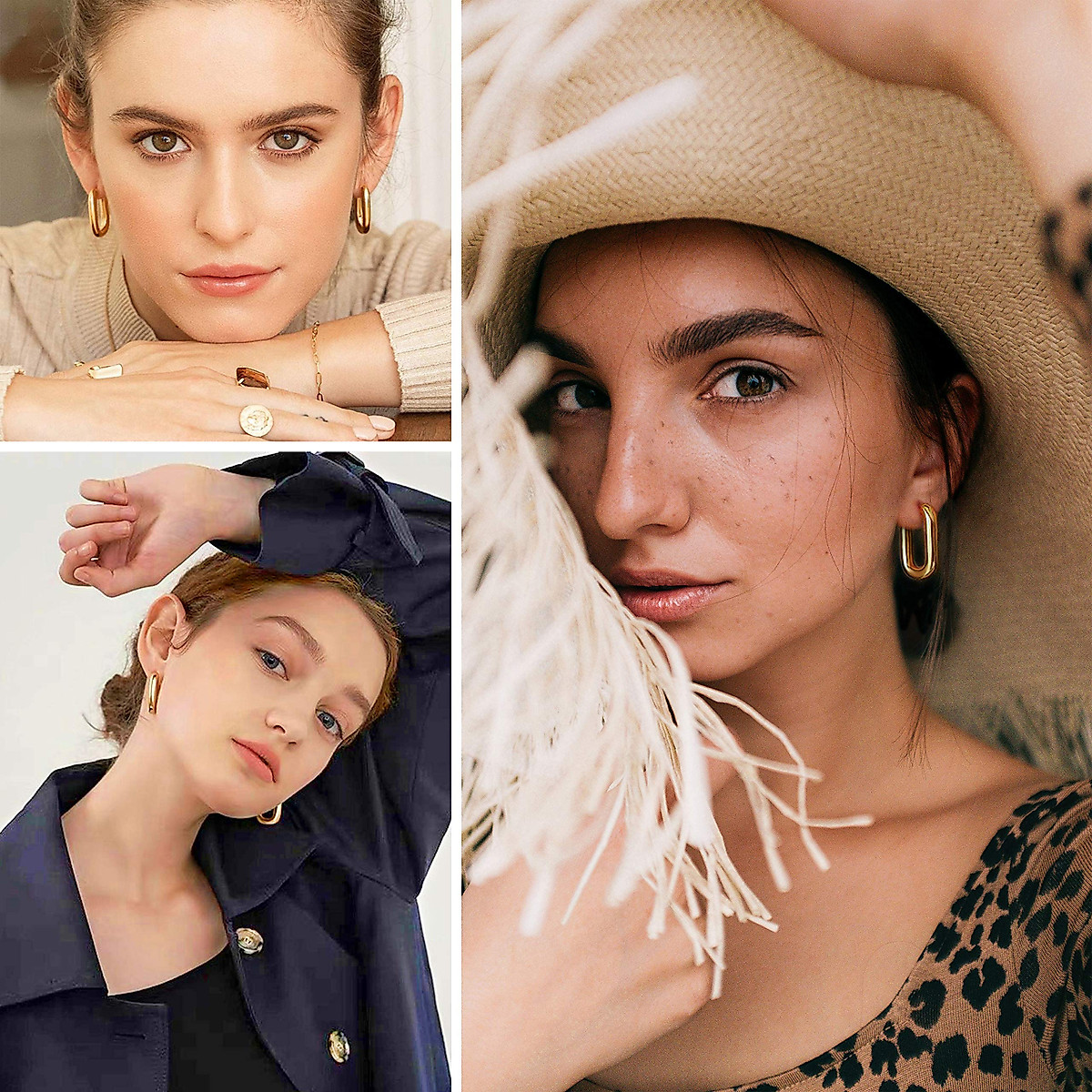 PEARLADA 18K Gold Oval Huggie Hoop Earrings for Women Chunky Tube Leverback Earrings Dainty Minimalist Jewelry Christmas Gift Fashion Rounded Rectangle Endless Hoop Earrings