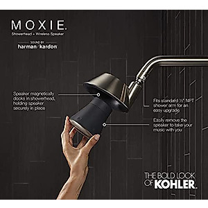 KOHLER Moxie Bluetooth Showerhead, Shower Speaker, Waterproof Speaker, Shower Radio, Rechargeable Speaker, Portable Speaker, 2.5 GPM, K-28238-NKE-CP, Polished Chrome