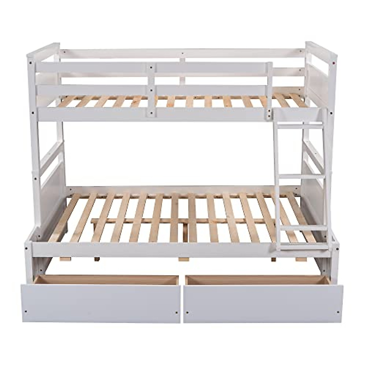 TARTOP Bunk Bed with Drawers, Twin Over Full Bunk Bed, Solid Wood Bunk Bed Frame with Ladders & 2 Storage Drawers, Bedroom Furniture,White