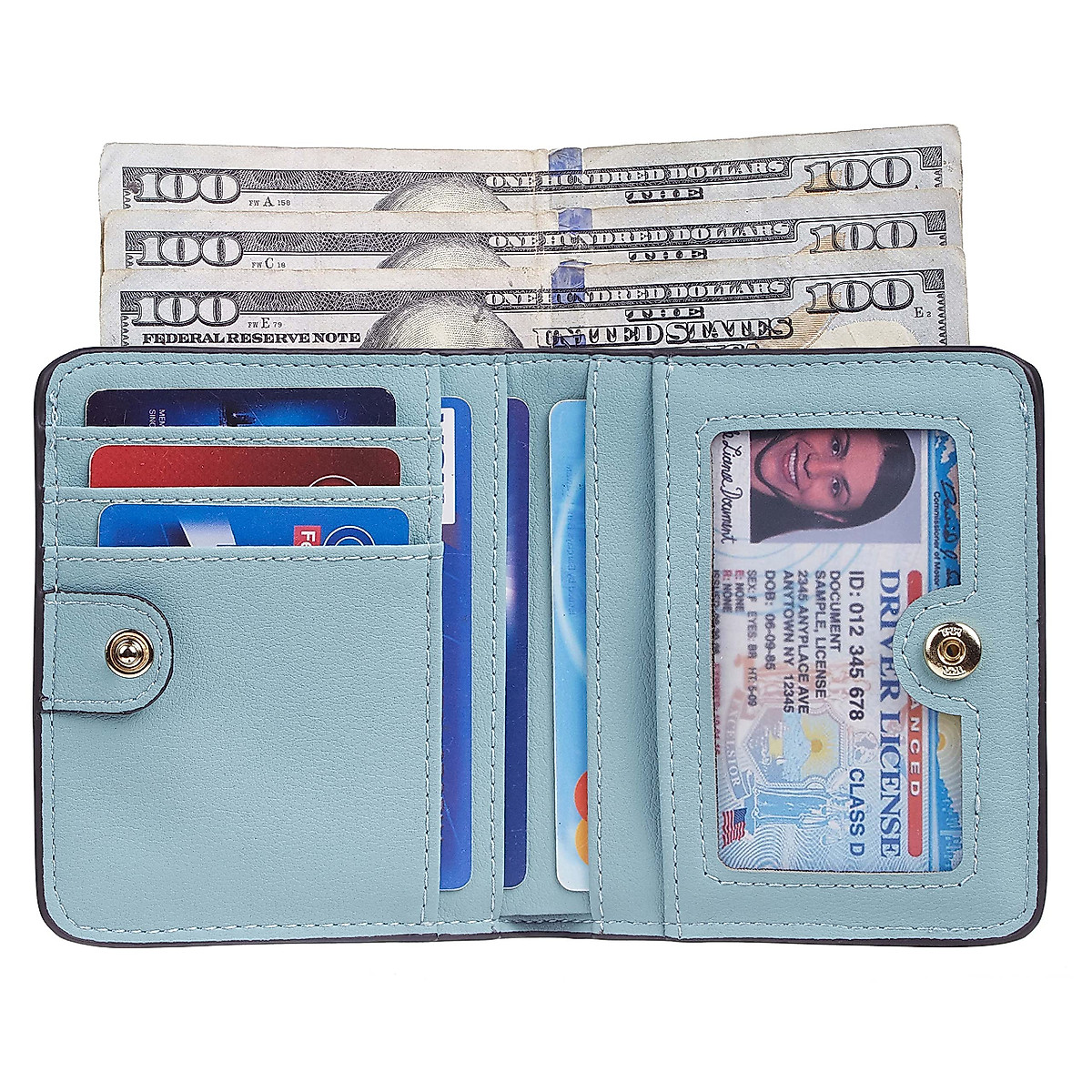 Gostwo Small Wallet for Women, Slim RFID Blocking Wallet, Credit Card Holder Wallet, Compact Bifold Luxury Genuine Leather Pocket Passport Wallet Ladies Girls Mini Purse Travel with ID Window, Blue