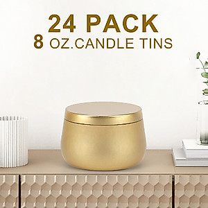 SONVIIBOX 8oz Gold Candle Tins for Making Candles 24 Pack - Candle Jars 8 oz Tin Bulk Candle Jars with Lids for Candle Making (Gold)