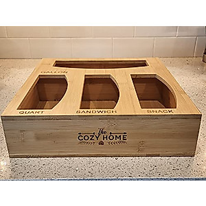 Ziplock Bag Storage Organizer and Sandwich Bag Organizer for Kitchen Drawer - Bamboo Organizer for Sandwich Bags and Ziplock Bag Holder - Plastic Baggie Storage - Zip Lock Bag Organizer