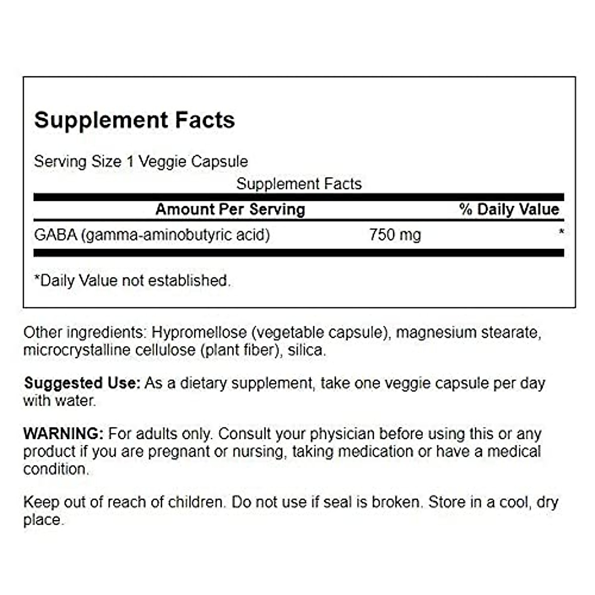 Swanson Amino Acid Maximum Strength GABA 750 Milligrams 60 Veg Capsules (3 Pack)