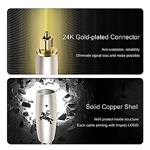 Impeto Digital Fiber Optic Audio Cable for Sound Bar Toslink Cord Male to Male 24K Gold Plated Connector Optical Audio Cable 6ft 10ft S/PDIF Glass Core, 3.3feet/1M IMP-2201