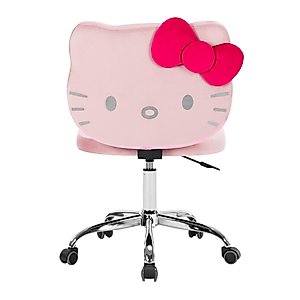 Impressions Vanity Hello Kitty Kawaii Swivel Vanity Chair for Makeup Room, Adjustable Height Cute Desk Chair with Wheels Rolling, Comfy Polyurethane Foam Back Armless Chair for Dorm (Pink)