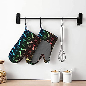 Rainbow Dog Cat Paw Printed Silicone Anti-Scald Gloves, Oven Mitts, Used for Cooking, Grilling, Kitchen Oven Gloves.