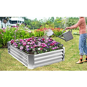 Gocamptoo Galvanized Raised Garden Bed Kit,Small Reinforced Metal Raised Boxes with Baking Varnish,Heavy Duty Planter Box Bed for Growing Flowers, Vegetables (4 x 3 Ft)