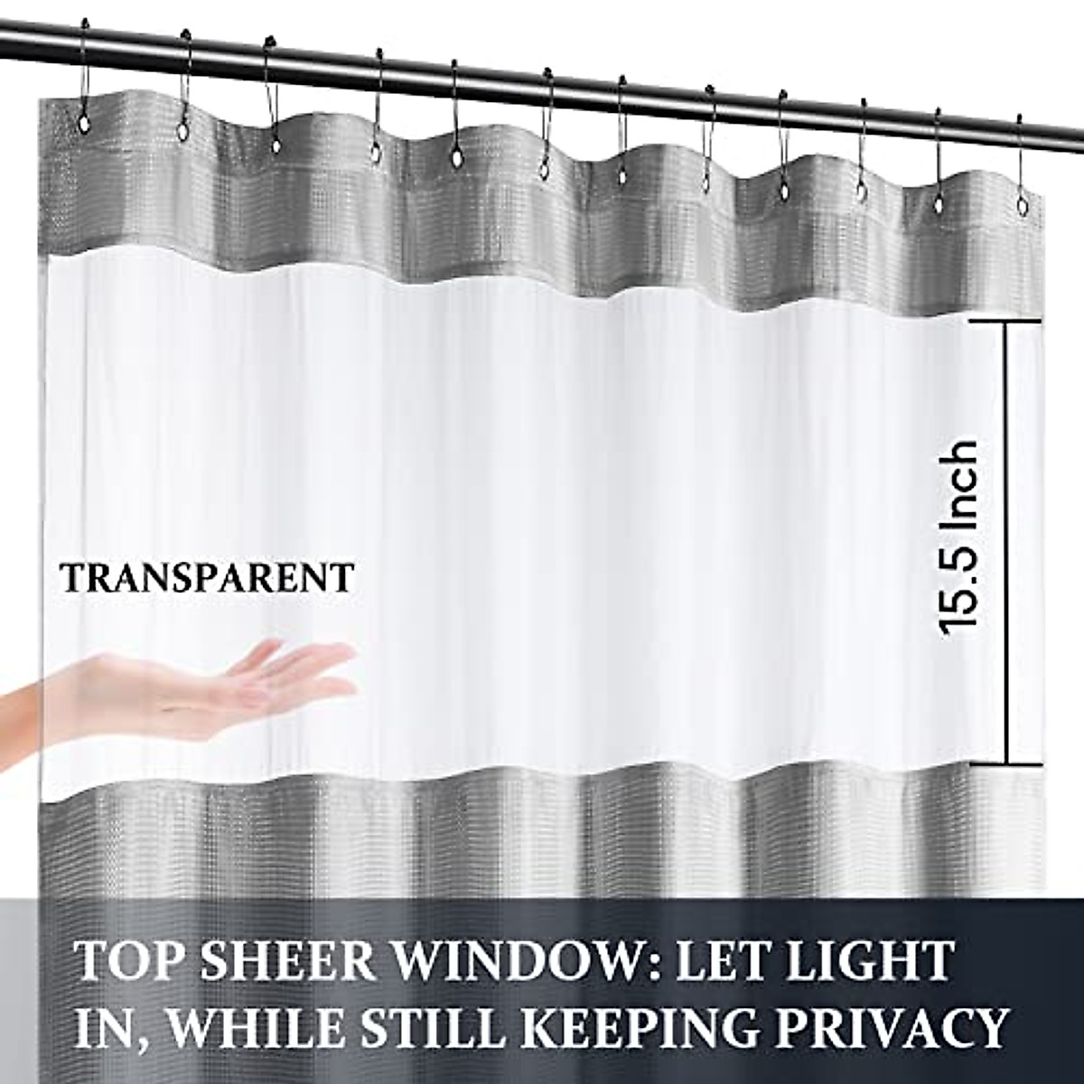 Yimobra Waffle Weave Shower Curtain Set with Snap-in Fabric Liner, Heavyweight Fabric with 12 Hooks, Waterproof and Washable, Mesh Top Window, 72 "x 72", Grey