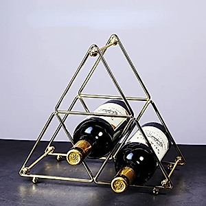 XXSLY Countertop Wine Rack Metal Geometric Wine Organizer Stand Wine Storage Holder Display Shelf Decoration for Home Bar Countertop Tabletop Cabinet (Pyramid 4 Bottles)