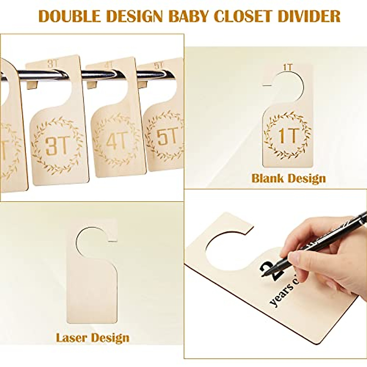 7 Pieces Baby Closet Size Divider Wooden Kids Closet Organizers Hanging Closet Dividers from 1T to 7T for Home Nursery Baby Kids Newborn Infant Clothes