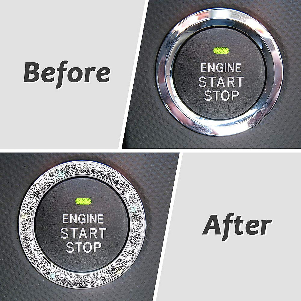 ToBeQueen Bling Diamond Push Start Button Cover Ring, Interior Crystal Rhinestone Bling Starter Ring Emblem Sticker, Bling Car Accessories for Women, White