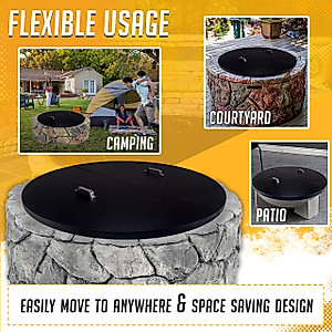 Simond Store Portable Fire Pit Cover Round, 42” inch Diameter Snuffer Lid Ring Steel, Fire Pit Pan Lid- 2 mm Thickness, with Handle