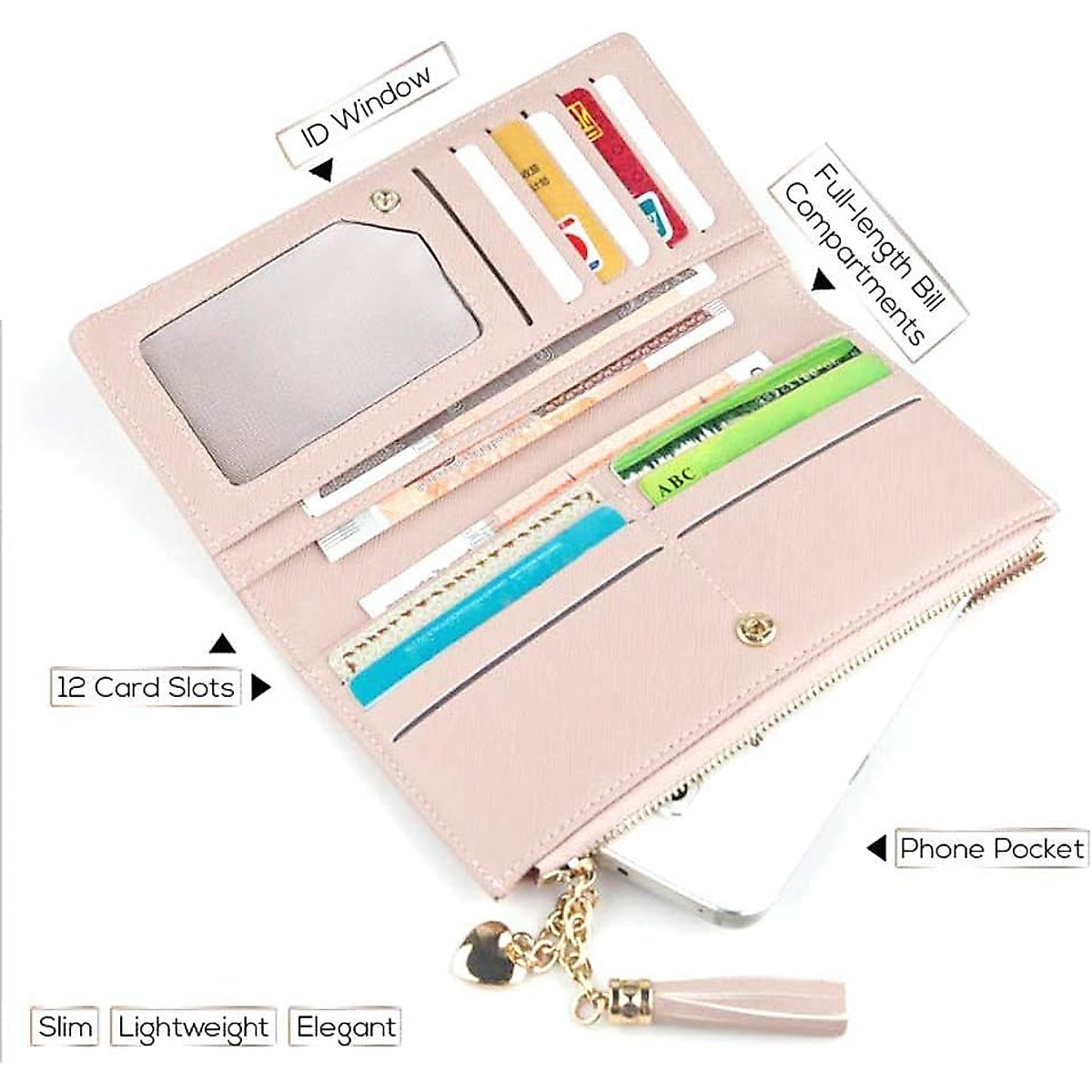 Yafanqi Wallet for Women Leather Purse Credit Card Organizer Girls Cute Zipper Large Long Coin Wallets (C-Black)