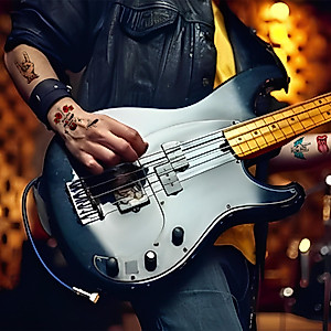 20 Sheets Rock and Roll Temporary Tattoos Party Favors for Rock Star, Born to Rock, 50s/80s Rock Theme Party Decorations Supplies Gifts