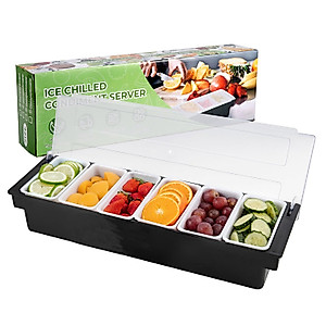 WICHEMI Fruit, Veggie & Condiment Caddy with Lid Dispenser Tray Plastic Garnish Station for Bartending & Serving Taco, Ice Cream, Salad Bar - Topping Organizer for Restaurant Supplies (6 Compartment)