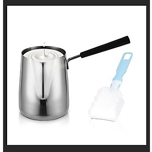 Pilipane 12oz Turkish Coffee Heat Pot, Milk Butter Warmer Pot, tovetop Melting Boiling Pot with Spout, Arabic Coffee Maker for Maple Syrup, Sauce Heating, 18/8 Stainless Steel