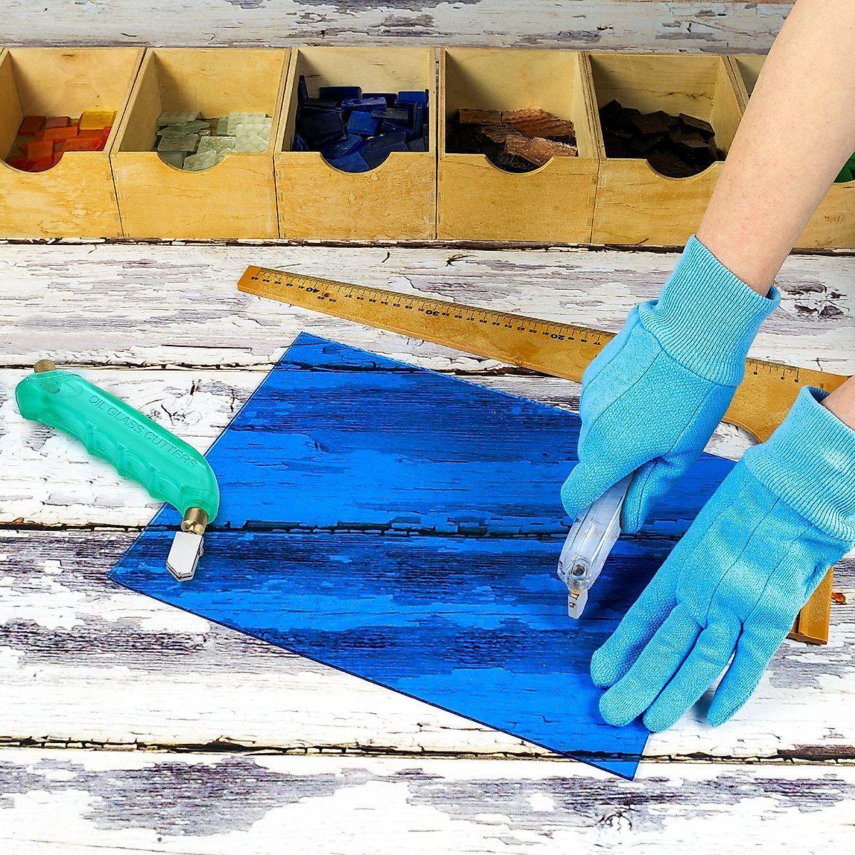 6 Pieces Pistol Grip Oil Feed Glass Cutter Stained Glass Supplies Cutters Tools and 2-6 mm Replaceable Cutting Heads and Cutting Oil Reservoir for Glass Window Panes Mirrors Scoring Glass Bottles