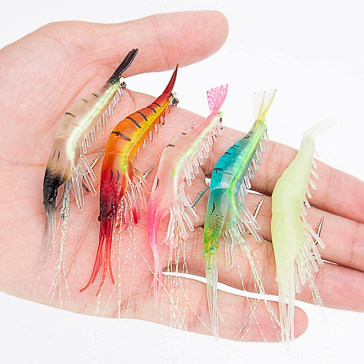 10PCS Saltwater Fishing Lures Shrimp Baits Set, Premium Soft Shrimp Fishing Tackle with Luminous Sharp Hooks, for Freshwater and Saltwater - Syosisny