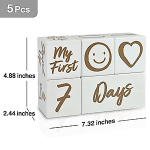 I'm Solid Wood Weekly Monthly Yearly Baby Milestone Age Blocks, Gender Neutral, Newborn Gifts & Keepsakes for Picture Props (5 Pcs/White)